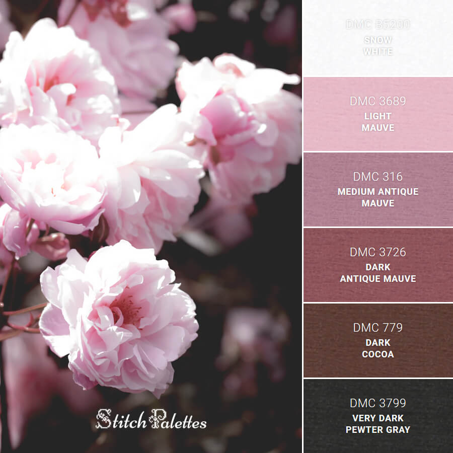 Blooming Mauve Embroidery Color Palette With Thread Codes 
