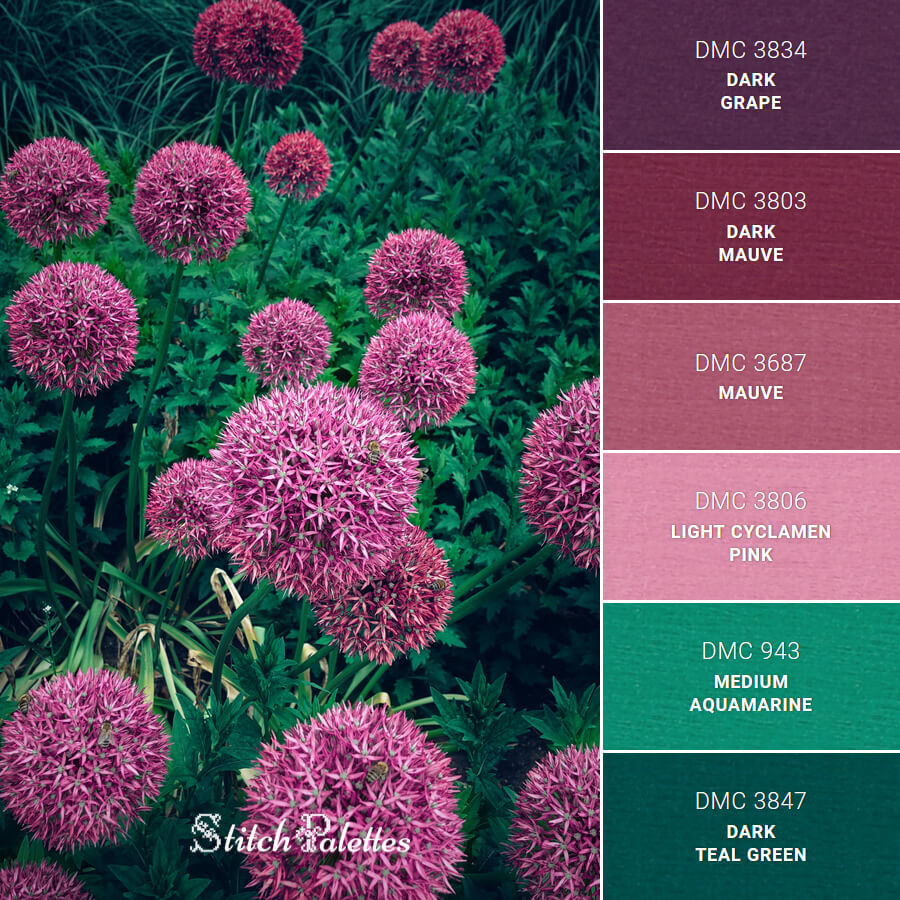 Allium In Bloom - Embroidery Color Palette (With Thread Codes)