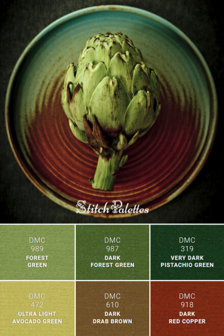 Green Artichoke Textures - Embroidery Color Palette (With Thread Codes)