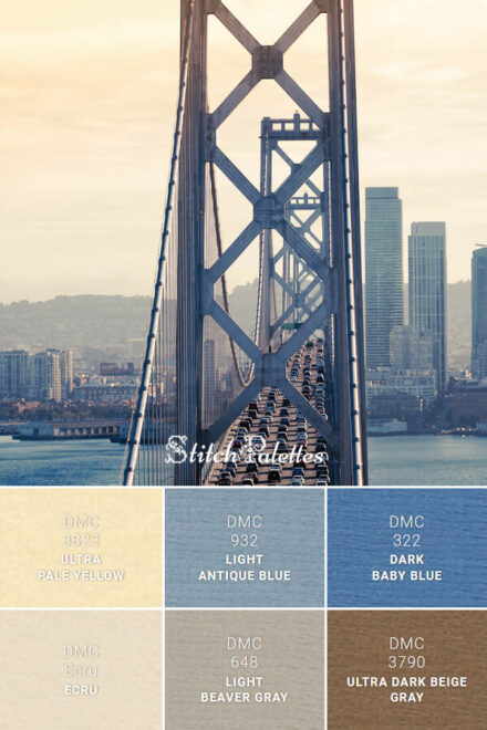 Bay Bridge In The Morning - Embroidery Color Palette (With Thread Codes)