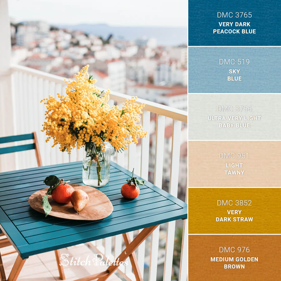 Bright Balcony View - Embroidery Color Palette (With Thread Codes)