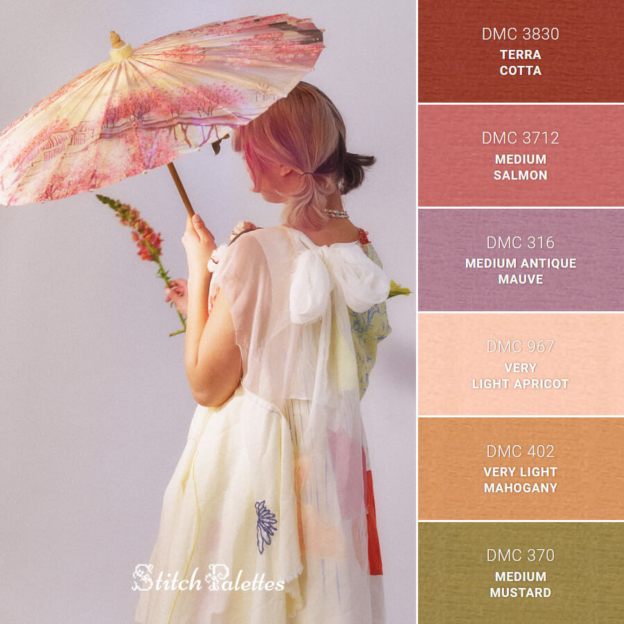 Cherry Blossom Umbrella - Embroidery Color Palette (With Thread Codes)