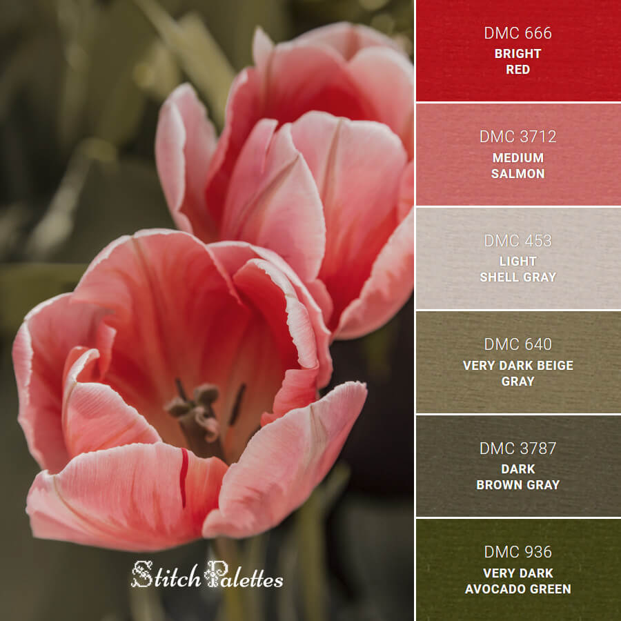 Fresh Red Tulips - Embroidery Color Palette (With Thread Codes)