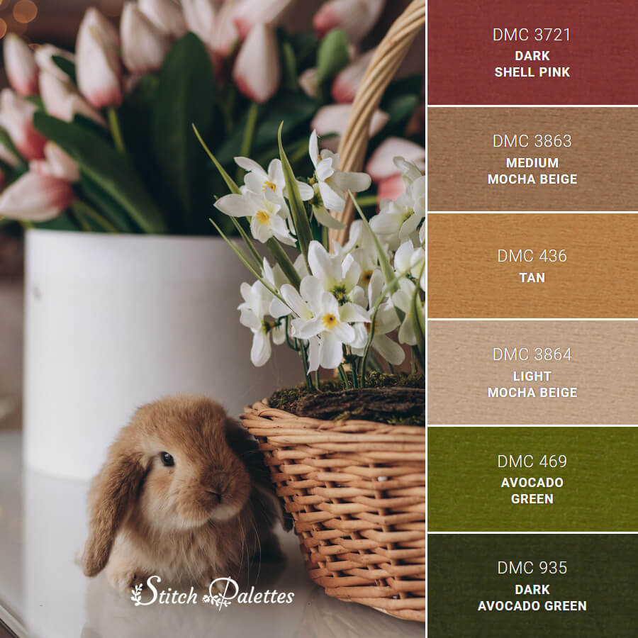 Spring Bunny With Flowers - Embroidery Color Palette (With Thread Codes)