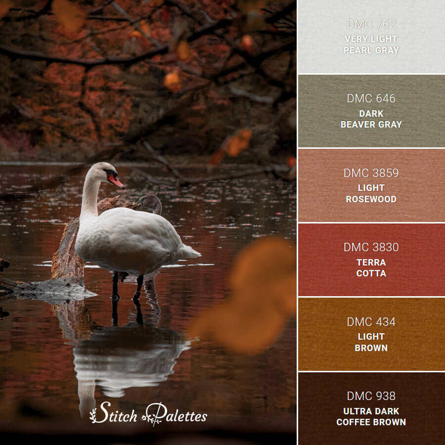 White Swan In The Fall - Embroidery Color Palette (With Thread Codes)