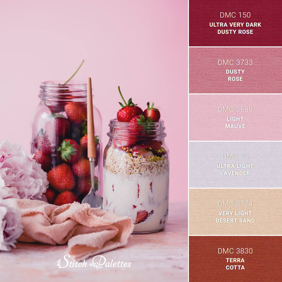 Strawberry Overnight Oats - Embroidery Color Palette (With Thread Codes)