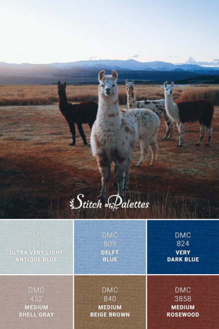 Mountain View With Alpacas - Embroidery Color Palette (With Thread Codes)