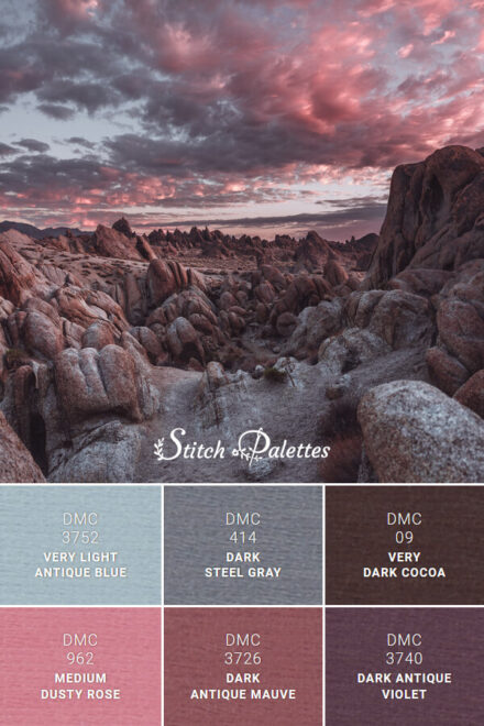 Alabama Hills In Sunset - Embroidery Color Palette (With Thread Codes)