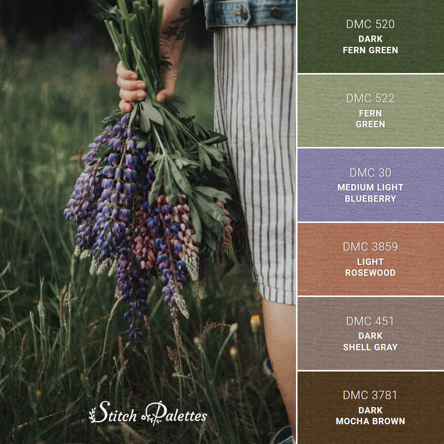 Fragrant Lupine Flowers - Embroidery Color Palette (With Thread Codes)