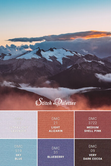 Snowy Mountains At Dusk - Embroidery Color Palette (With Thread Codes)