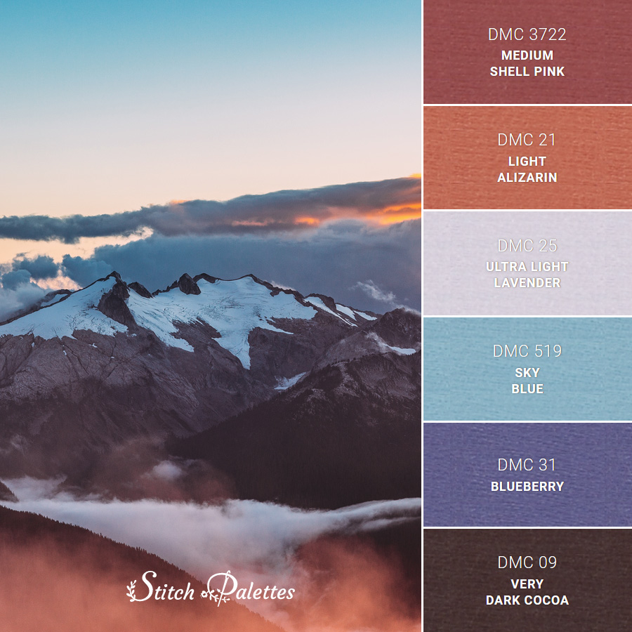 Snowy Mountains At Dusk - Embroidery Color Palette (With Thread Codes)