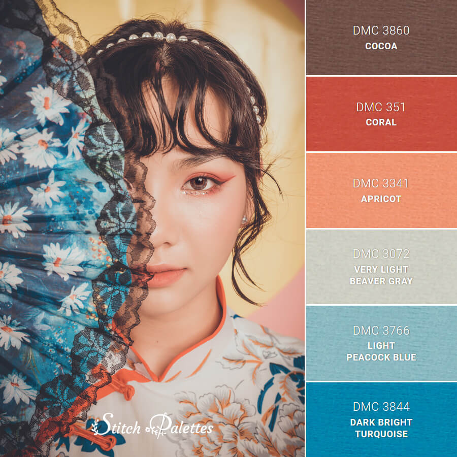 A Fan Of Blue - Embroidery Color Palette (With Thread Codes)