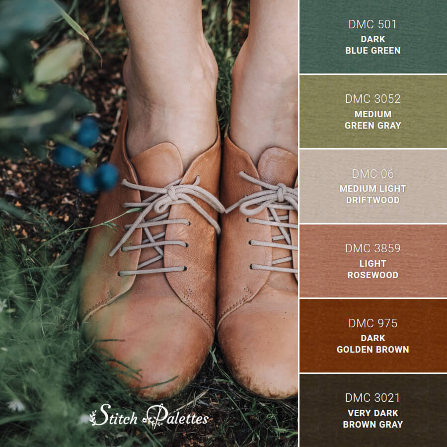 Vintage Brown Shoes - Embroidery Color Palette (With Thread Codes)