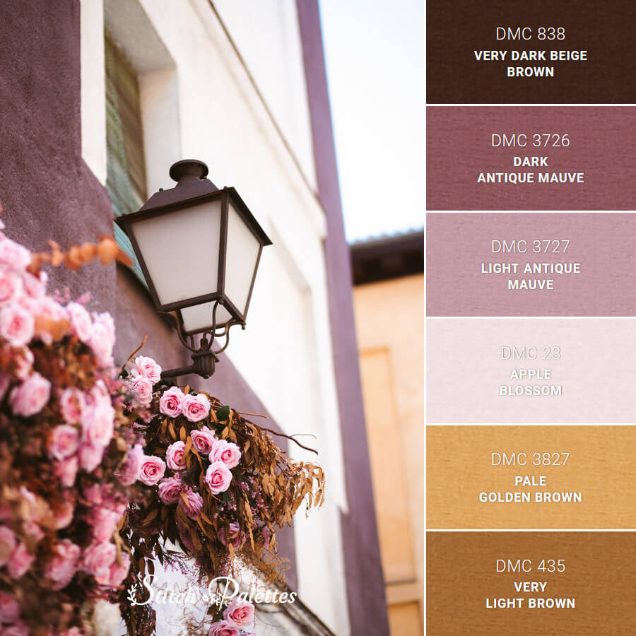 Pink Roses In The City - Embroidery Color Palette (With Thread Codes)