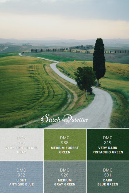Green Fields Of Tuscany - Embroidery Color Palette (With Thread Codes)