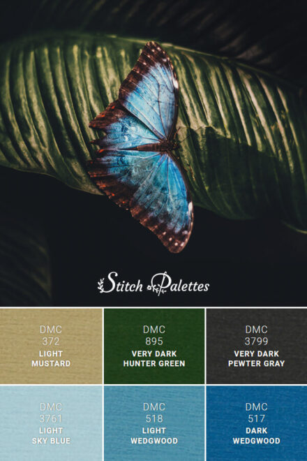 Blue Butterfly - Embroidery Color Palette (With Thread Codes)