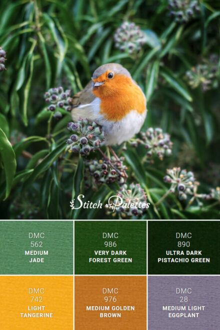 Robin Of Berries - Embroidery Color Palette (With Thread Codes)