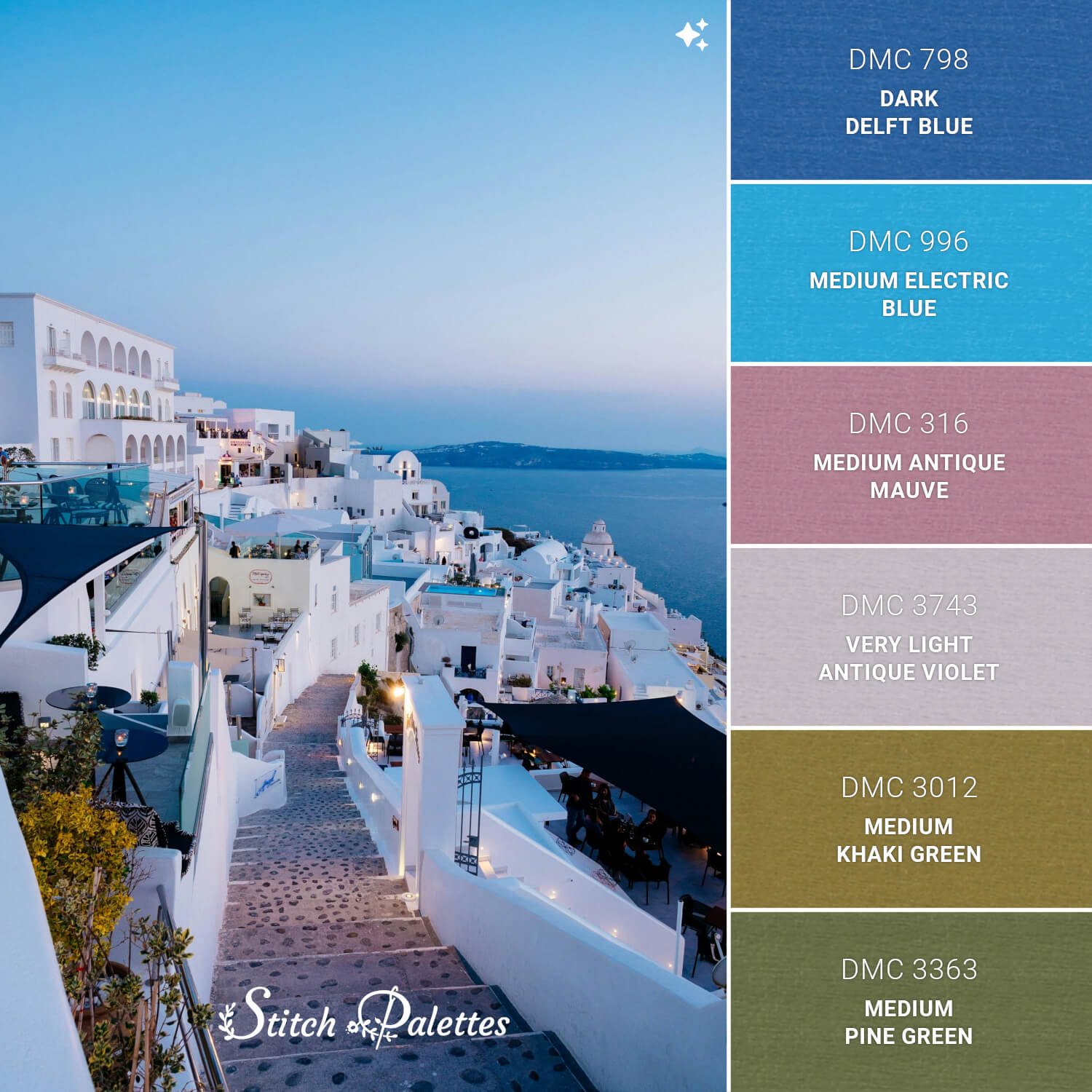 Summer In Santorini - Embroidery Color Palette (With Thread Codes)