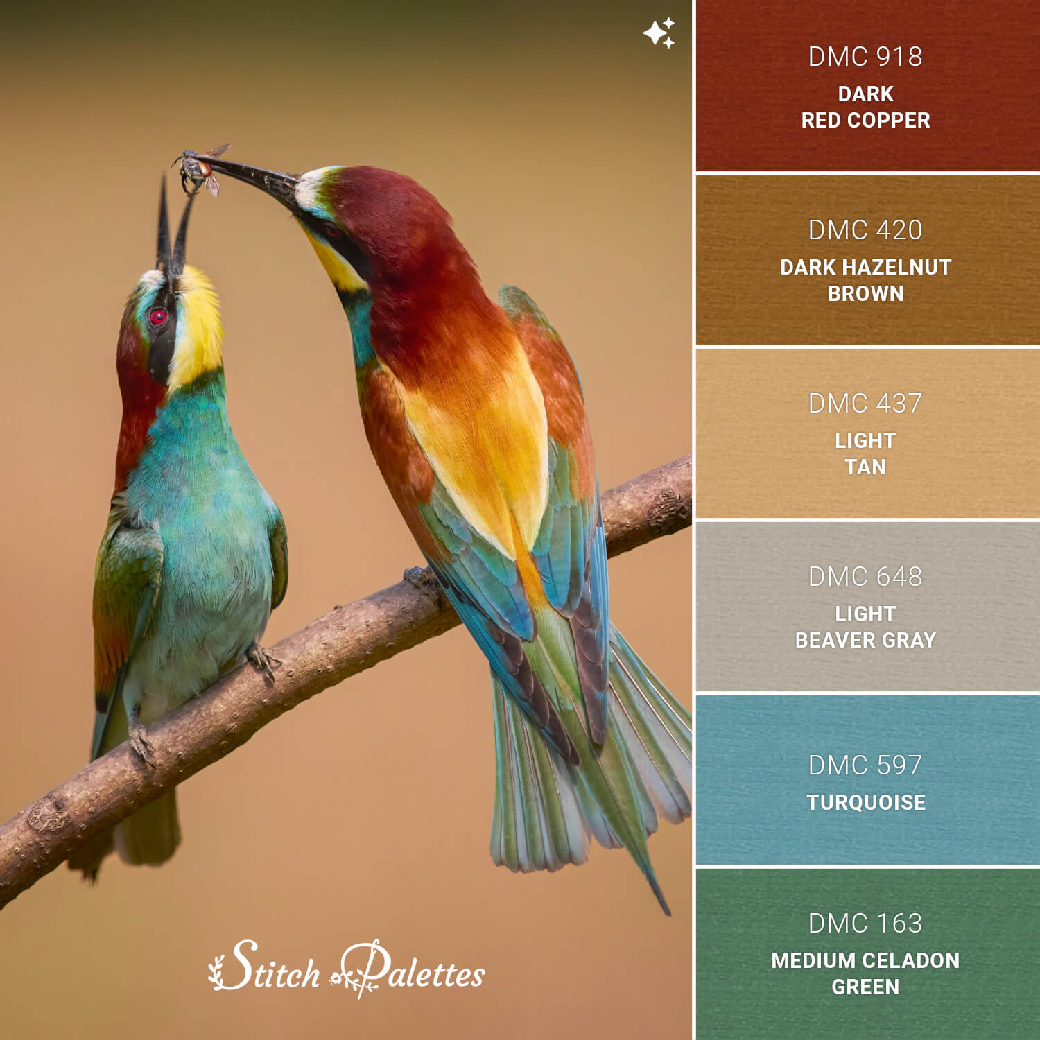 European Beeaters - Embroidery Color Palette (With Thread Codes)