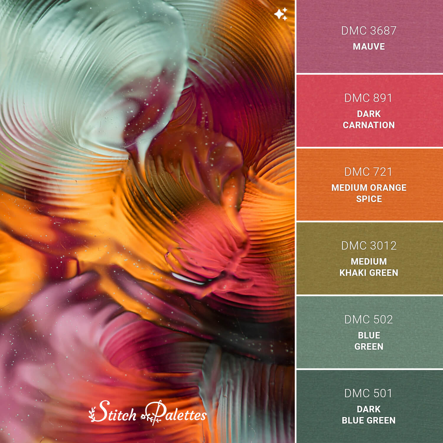 Saturated Swirls - Embroidery Color Palette (With Thread Codes)