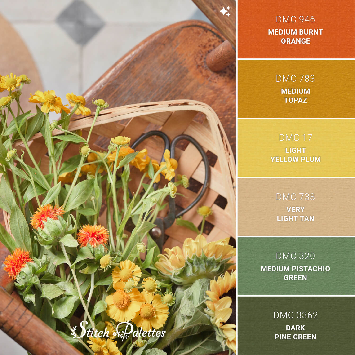 Freshly Cut Flowers - Embroidery Color Palette (With Thread Codes)