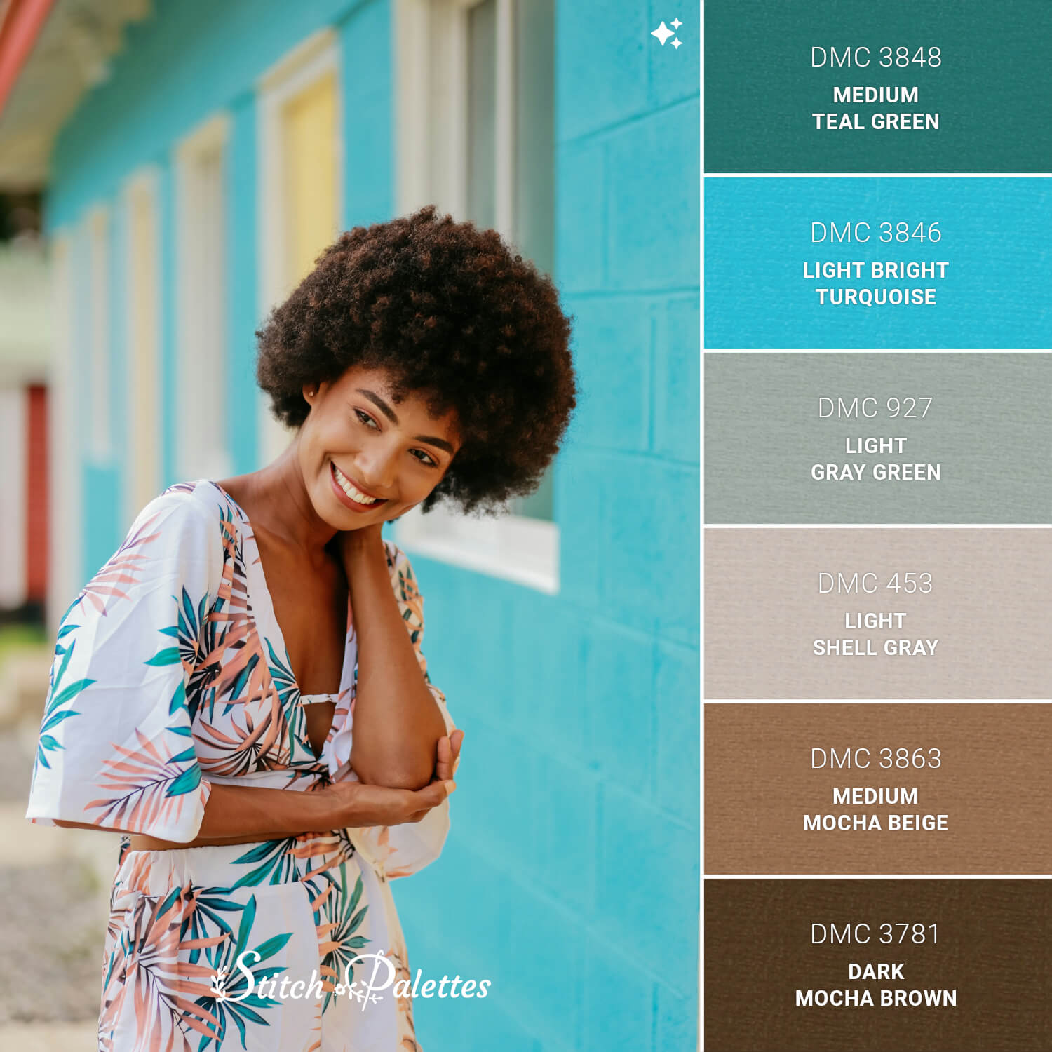 Bright Against Blue - Embroidery Color Palette (With Thread Codes)