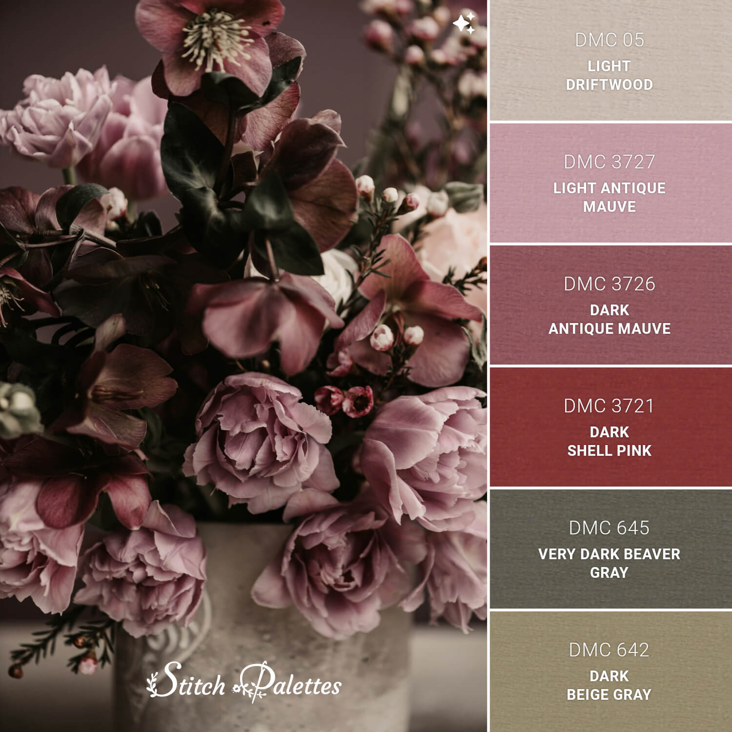 Petals Of The Past - Embroidery Color Palette (With Thread Codes)