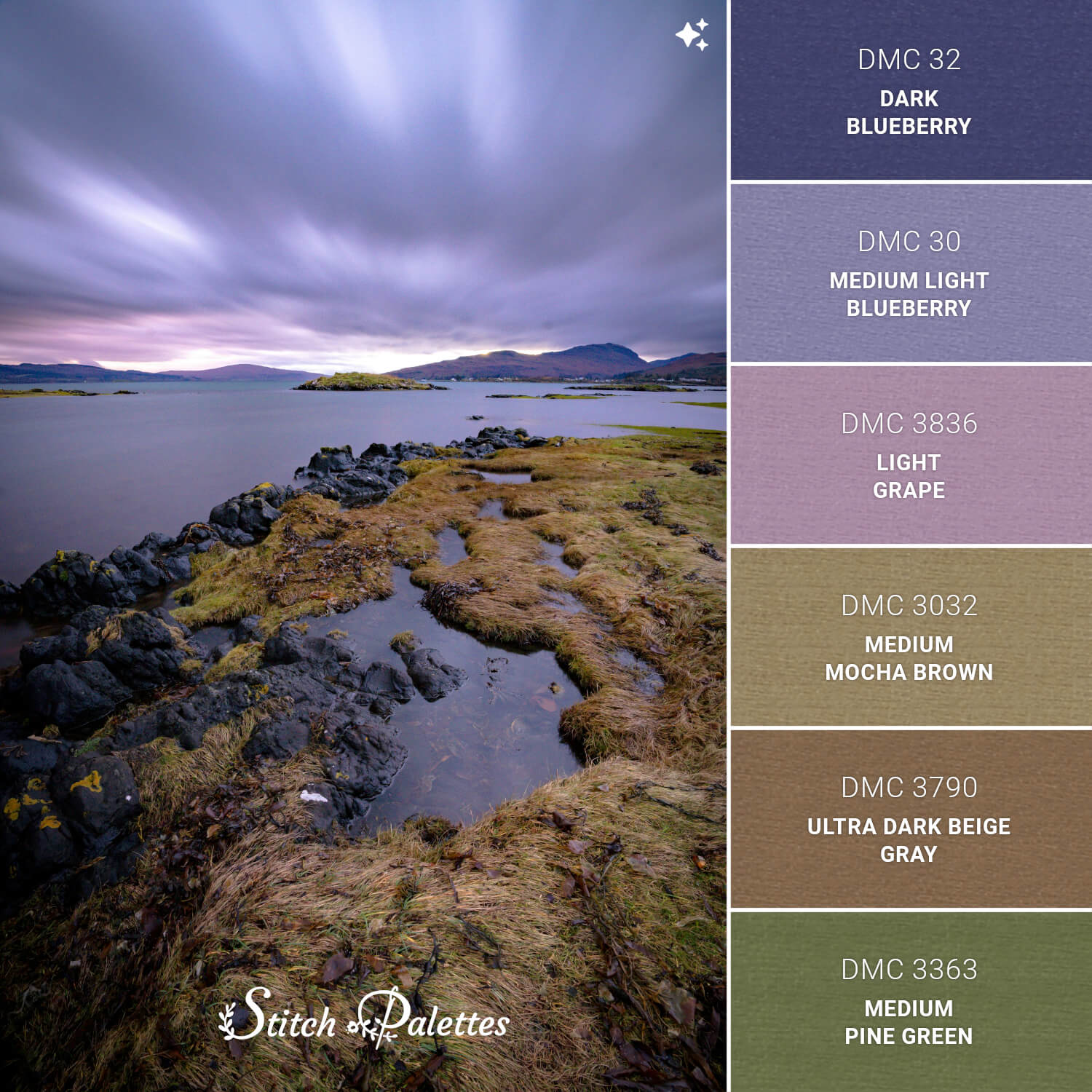 Dusk On The Water - Embroidery Color Palette (With Thread Codes)