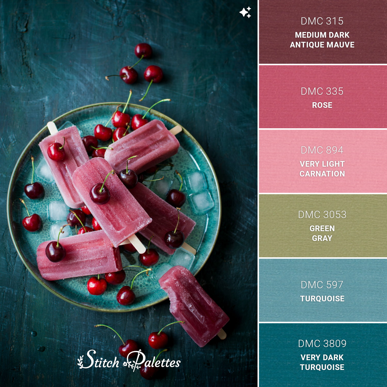 Cherry Ice Cream - Embroidery Color Palette (With Thread Codes)
