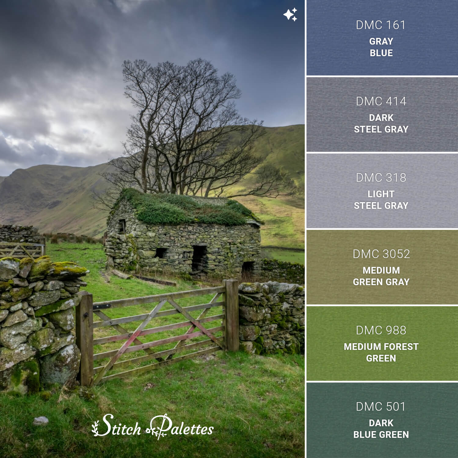 A Stonehouse In Hartsop - Embroidery Color Palette (With Thread Codes)