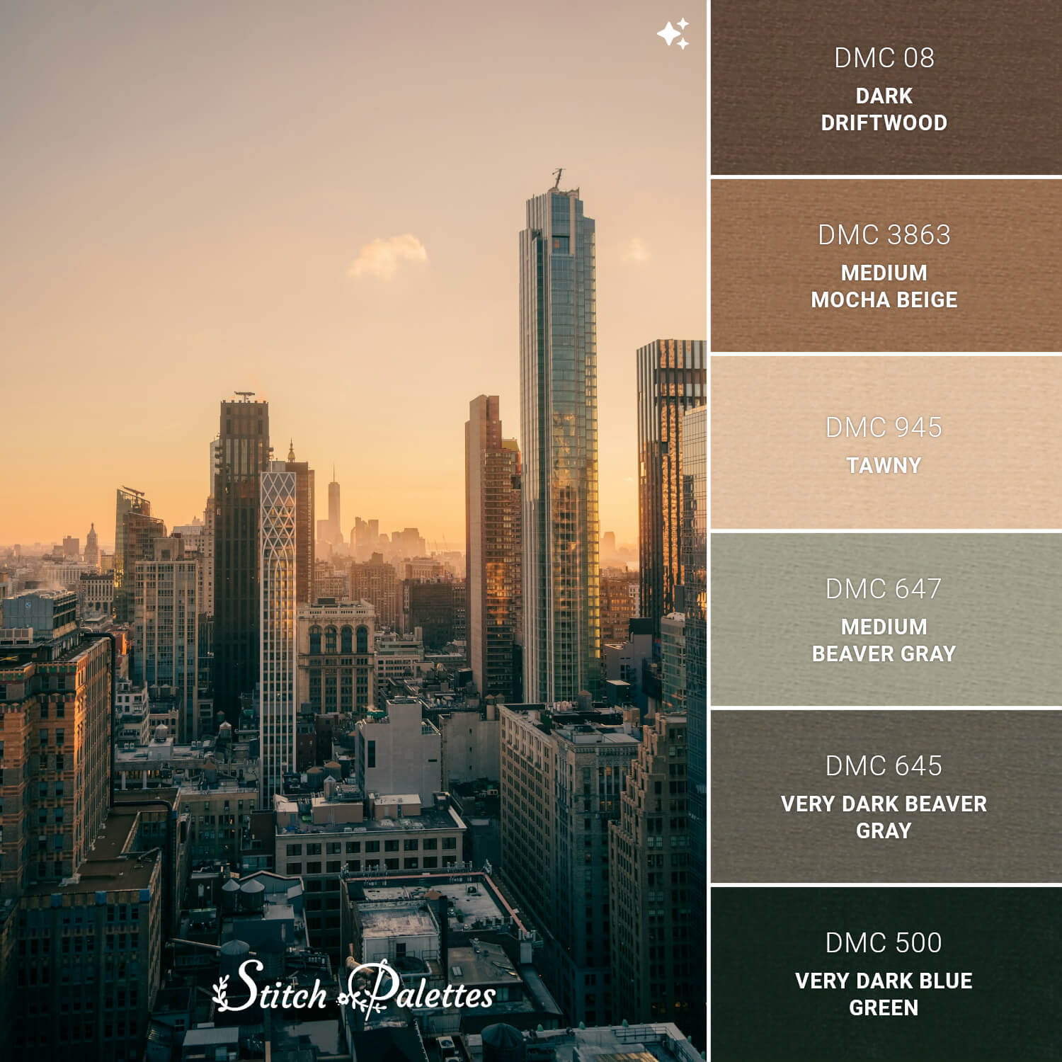 New York Skyline - Embroidery Color Palette (With Thread Codes)