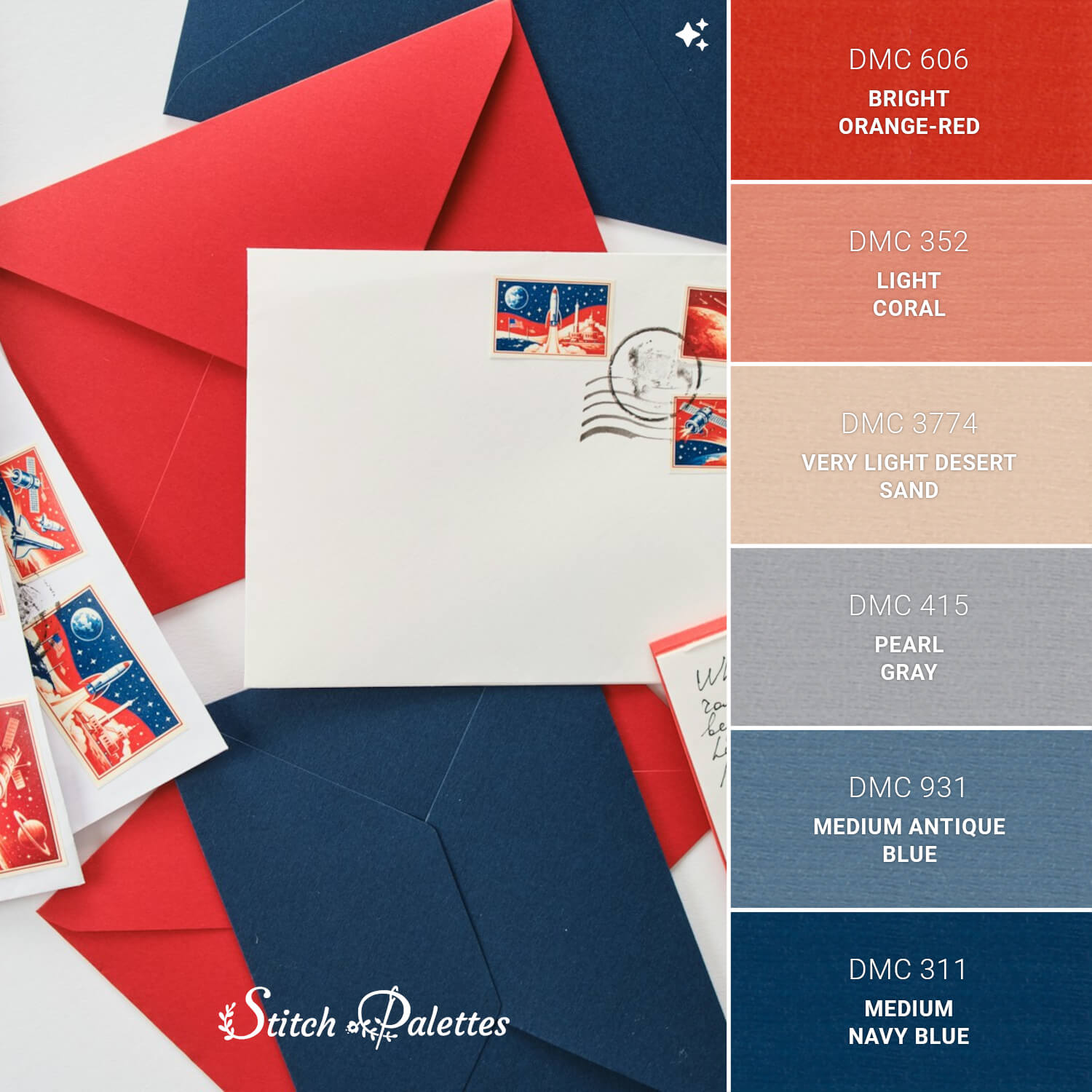 Postcards And Letters - Embroidery Color Palette (With Thread Codes)