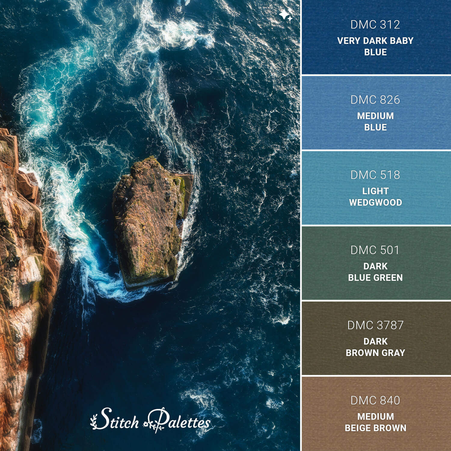 Rock In The Ocean - Embroidery Color Palette (With Thread Codes)
