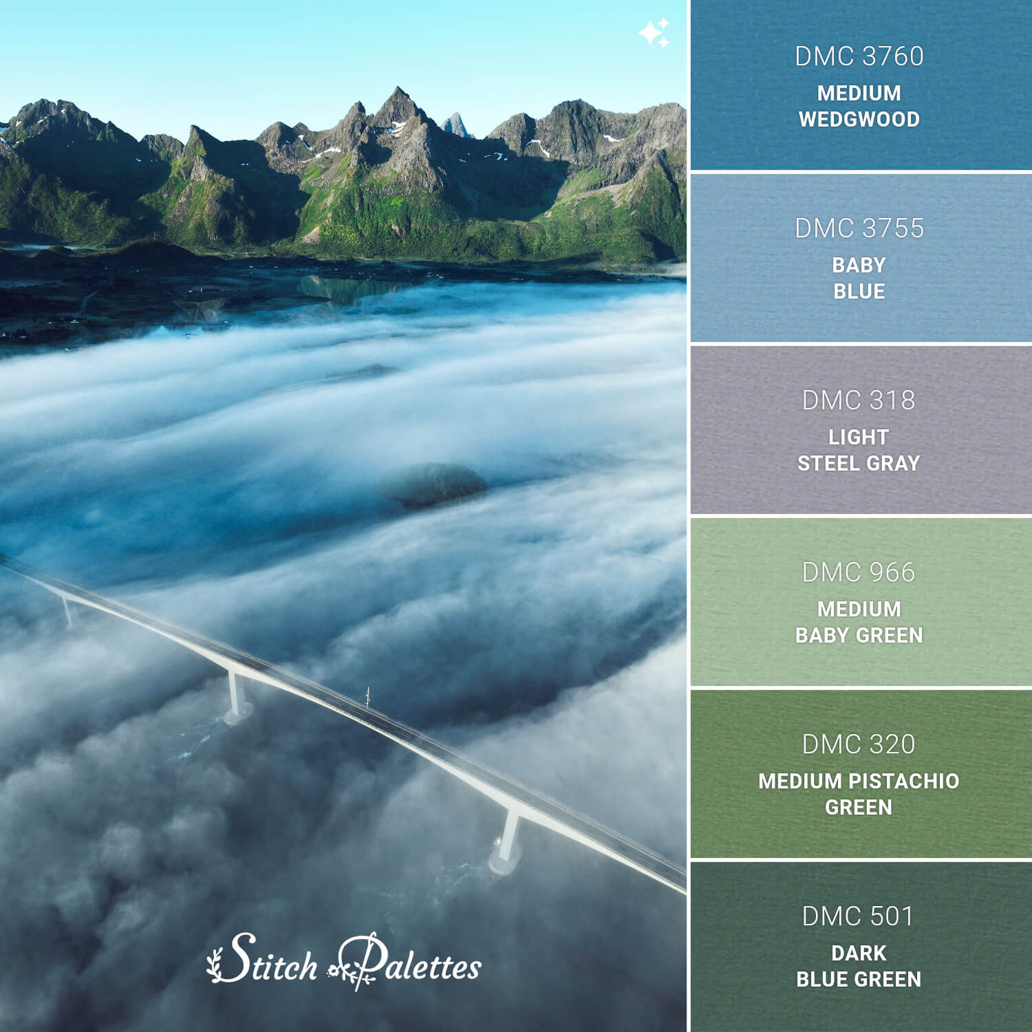 Misty Norway - Embroidery Color Palette (With Thread Codes)