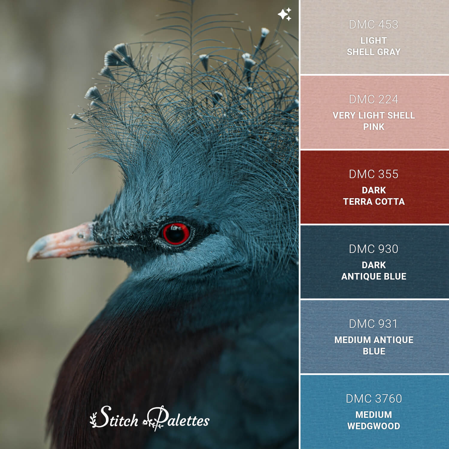 Bird Of Blue - Embroidery Color Palette (With Thread Codes)