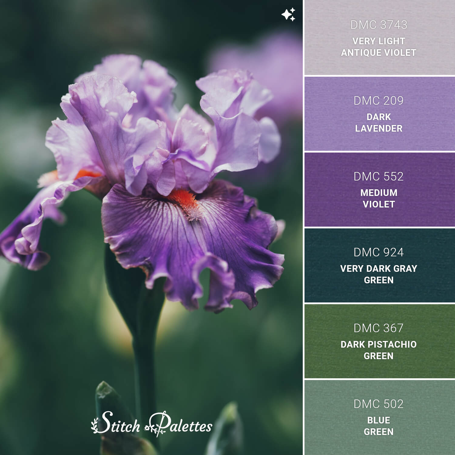 Purple Iris - Embroidery Color Palette (With Thread Codes)