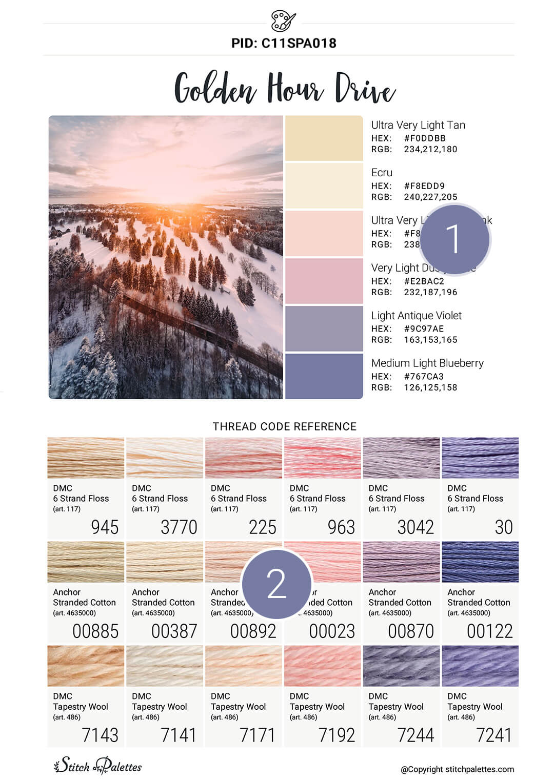 36 Winter Embroidery Color Palettes, Digital Booklet