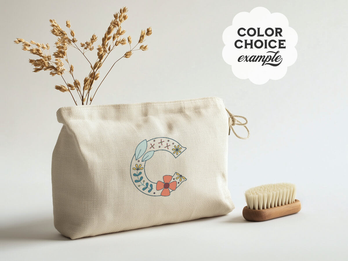 Letter C Outline Hand Embroidery Pattern, Bold Botanica Alphabet