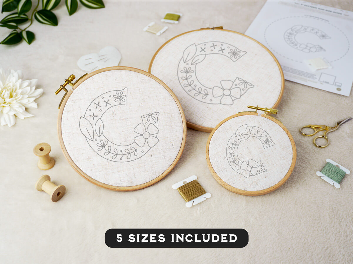 Letter C Outline Hand Embroidery Pattern, Bold Botanica Alphabet