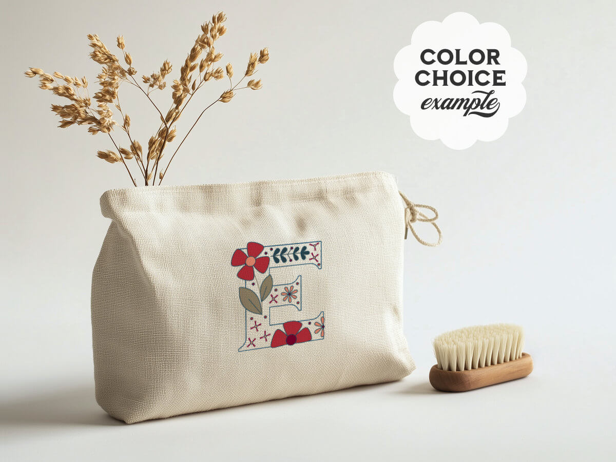 Letter E Outline Hand Embroidery Pattern, Bold Botanica Alphabet