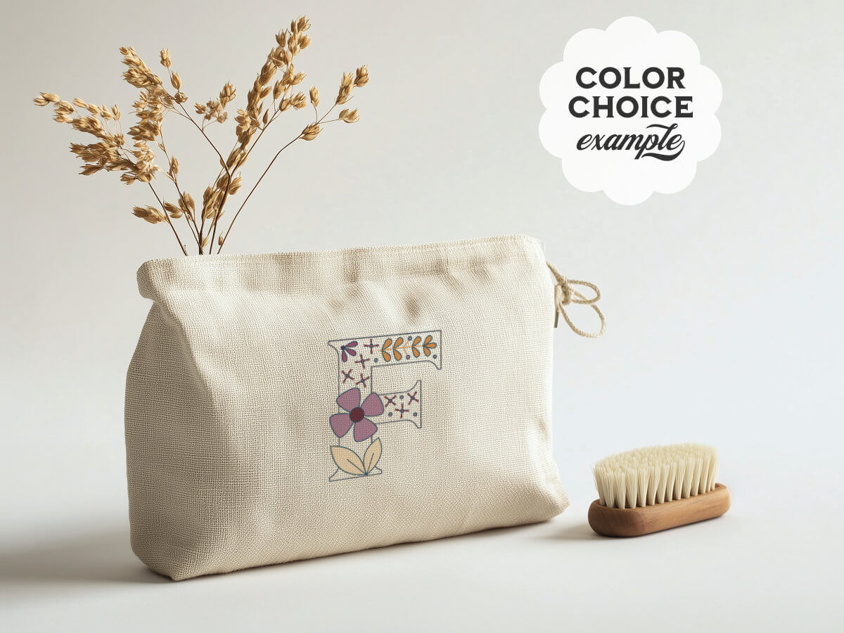 Letter F Outline Hand Embroidery Pattern, Bold Botanica Alphabet