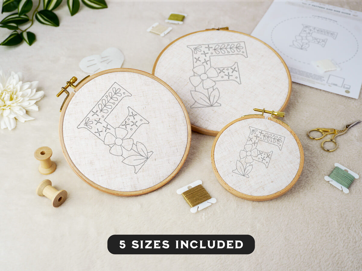 Letter F Outline Hand Embroidery Pattern, Bold Botanica Alphabet