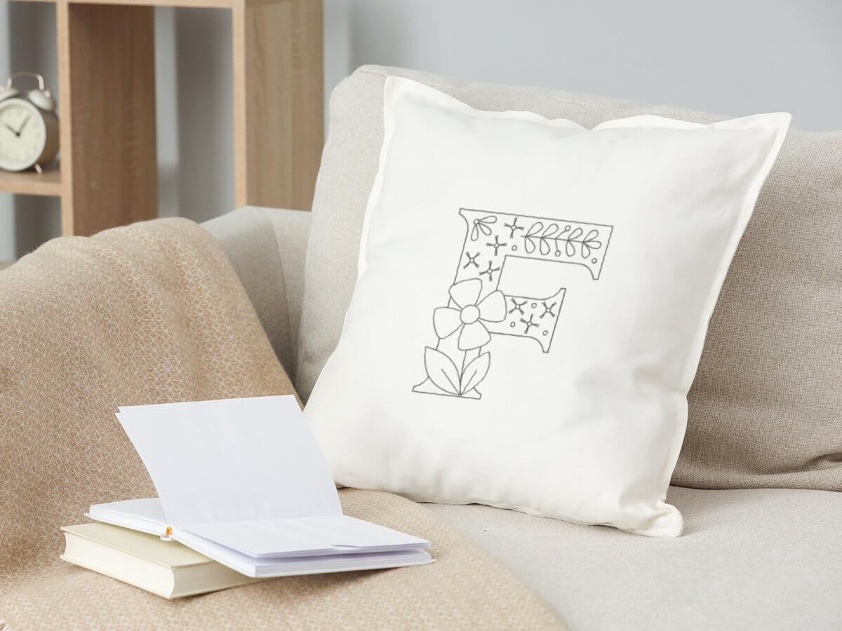 Letter F Outline Hand Embroidery Pattern, Bold Botanica Alphabet